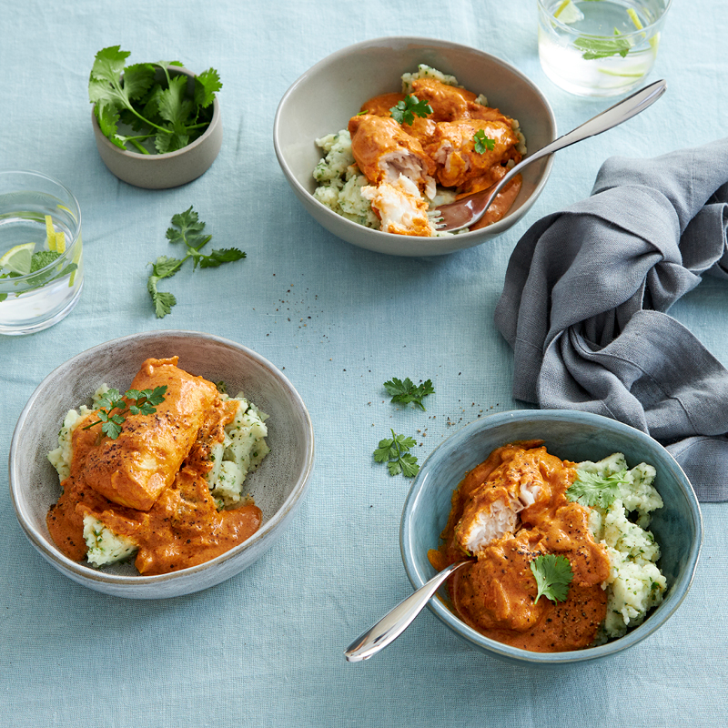 HAKE IN A CREAMY CURRY SAUCE WITH A HERBY MASH | Dinner Recipes | AMC ...